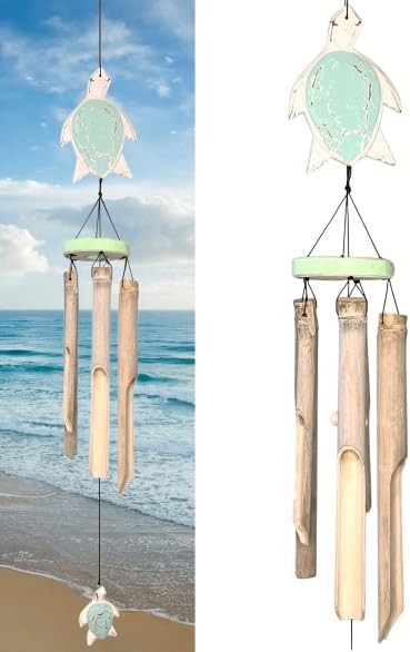 Amazon.com : Rustic Sea Turtle Bamboo and Wood Windchimes – Outdoor ...