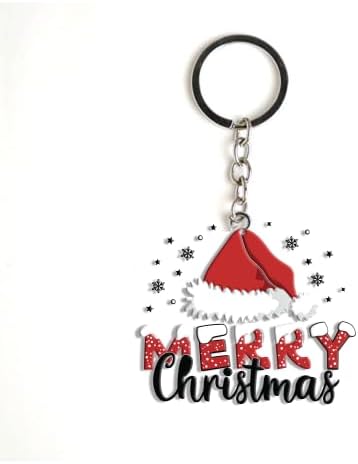 Merry Christmas Keychain, Red Santa Hat Design, Holiday Theme Metal Key ...