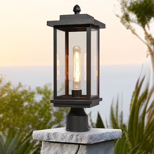 LALUZ Outdoor Post Lights, 1-Light Black Rectangular Post Lights ...