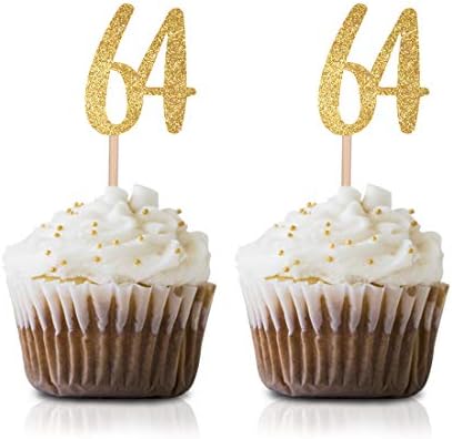 Amazon.com: Gold Happy 64th Birthday Cupcake Topper, 24-Pack Number 64 ...