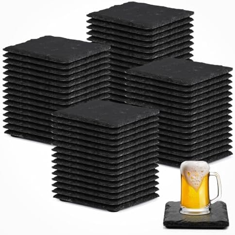 HOEMEM 60Pcs Slate Coasters, 4 Inch Square Black Stone Coasters Bulk ...