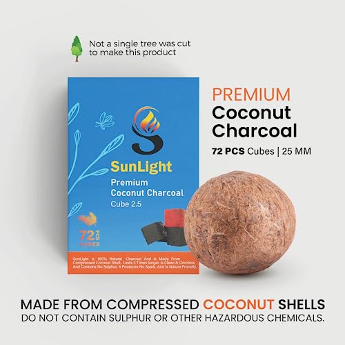 *New* Sunlight Premium Coconut Charcoal Cubes - 72 Cubes (2.5mm)- Long ...