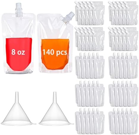 Amazon.com | 140Pcs 8oz Plastic Flask for Liquor, Drink Pouches for ...