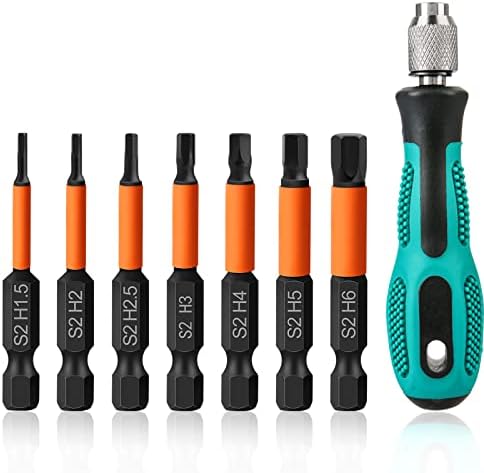 K Kwokker 7Pcs 50mm Hex Allen Key Bit Set, S2 Steel Metric Hex Head ...