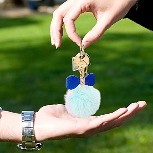 CIEOVO 12 Pieces Pom Poms Keychains Fluffy Pompoms Keyring with Leather ...
