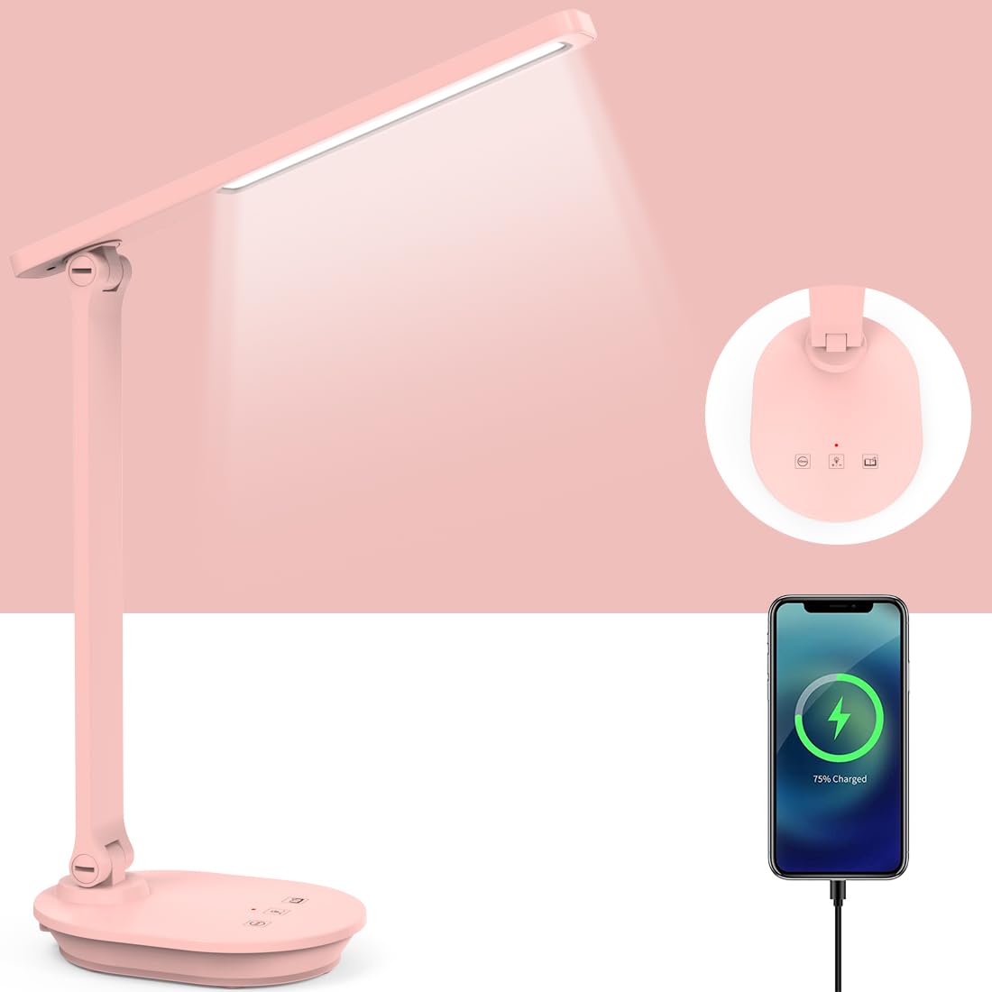 Pink Desk Lamp College Dorm Essentials for Girls, 3 Color Dimmable ...