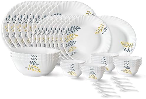 Larah by Borosil Niva Fluted Series Opalware Dinner Set | 44 Pieces for ...