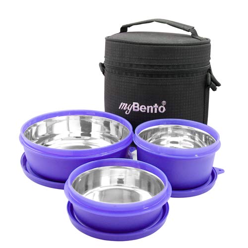 Buy myBento SS Tri-Max Lunch Box Set 3 with Bag | Stainless-Steel Leak ...