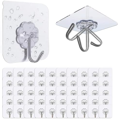 Rhimooay Pack of 50 Self-Adhesive Hooks, Extra Strong Hooks without ...