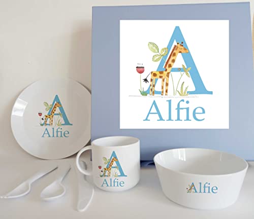 Personalised Baby Christening Dinner Set,Giraffe Blue New Baby Gift Set ...
