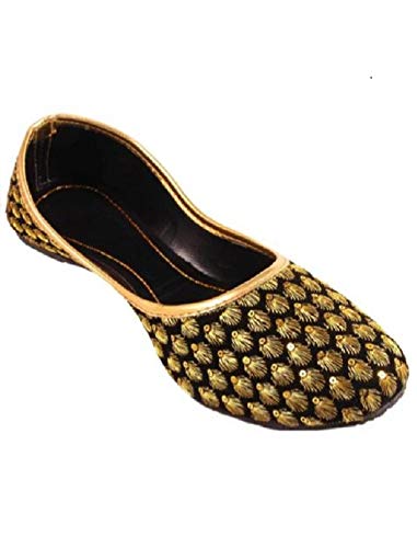 M S Craft Women's Velvet Golden Thread Embroidered Mojaris (Black_8 UK ...
