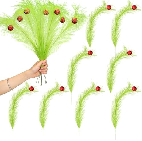Amazon.com: Civaner 12 Pcs Green Christmas Tree Topper 14'' Furry Stems ...