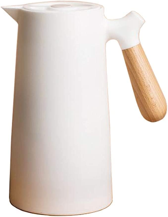 Amazon｜Ohget大容量 真空断熱 二重構造 卓上ポット 保温 保冷 コーヒーポット 水入れ 保温瓶 木製ハンドル 開閉簡単 家庭用 業務用 おしゃれ 北欧風 (ホワイト) (ホワイト ...