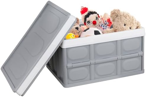 Tuevob Collapsible Storage Boxes Crates 2 Pack 30L Lidded Storage Bins ...