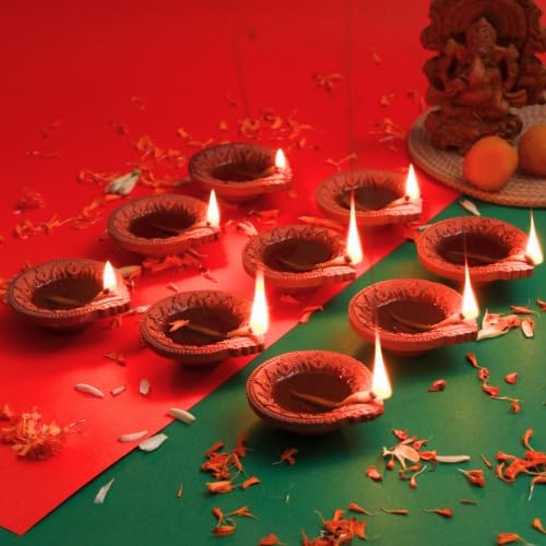 Buy DREAMY WALLS Traditional Clay Diya Pack of 9 with Wick/Batti ...