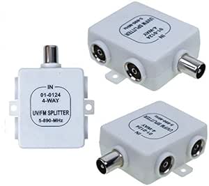 RF Splitter TV 4 Way UV FM VHF Aerial 1 Input to 4 Output TVs Adapter ...
