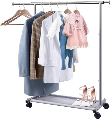 MISSLO Short Clothes Rack with Shelf and Rolling Wheels, Metal Hanging ...