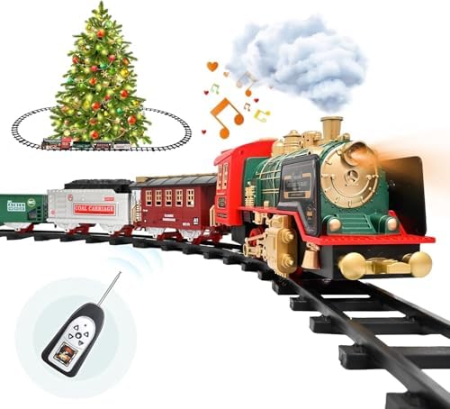 Electric Christmas Train Set - Steam Locomotive Engine, Cargo Cars ...