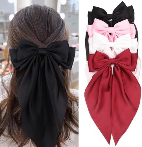 Amazon.com : MRJ 4 Pcs Silky Satin Hair Bows Big Hair Ribbons for Women ...