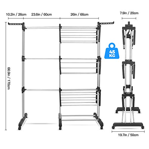 Johgee 2-in-1 wasrek toren, uittrekbaar lengte 66 - 130 cm, met 6 ...