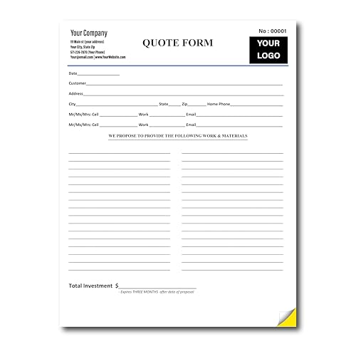 Amazon.com: General Contractor Quote Form Custom Printed with Your ...