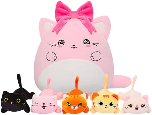 Amazon.com: NIUBEHOHO Cat with 5 Babies Stuffed Animals - 15 Inch Cats ...