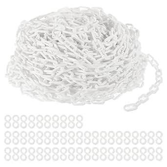 PATIKIL Plastic Chain Links, 200 Foot Safety Chains, White Plastic Chains for Barriers, Crowd ...
