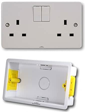 2 Gang Double 13 Amp Switched Plug Socket with Flush Dry Lining ...
