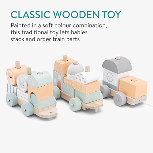 Navaris Wooden Toy Stacking Train – Pull-Along Building Block 20-Piece Train Set Made from Solid ...