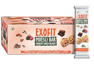 Exofit Muesli Bar l Crunchy Choco Delight bar 210g box, Pack of 6 bars (35g x 6) l High Energy ...