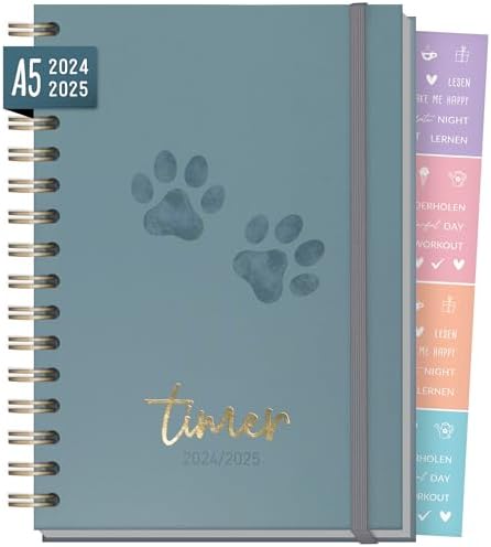 Häfft-Timer Fancy 2024/2025 A5 "Blue Paws" Schulplaner, Schülerkalender ...