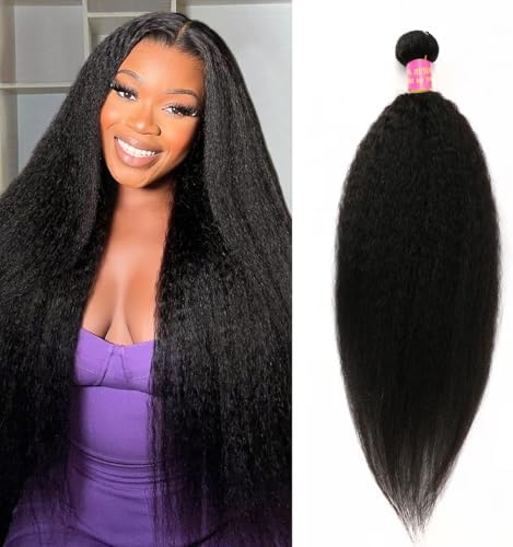 Amazon.com : 16 inch Kinky Straight Bundles Yaki Straight Human Hair 1 Bundles Natural Black ...
