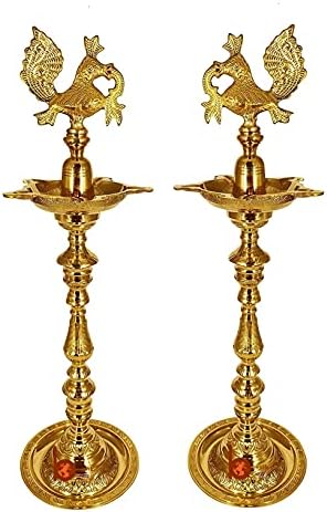 Buy Besnik Arts Brass Embossed Diya Traditional Peacock Kuthu vilakku ...