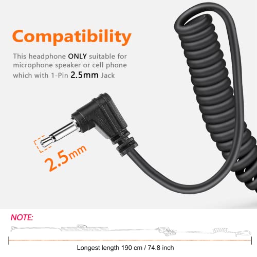 Zeadio 2.5mm RECEIVER/LISTEN ONLY Surveillance Headset Earpiece with ...