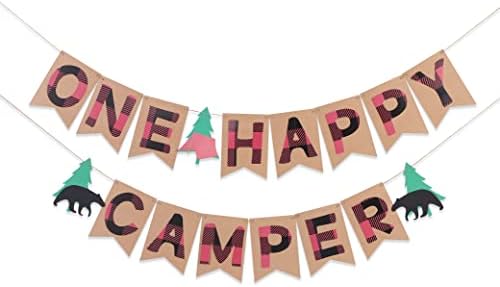 Amazon.com: CANTLY One Happy Camper Banner,Camping High Chair Banner ...