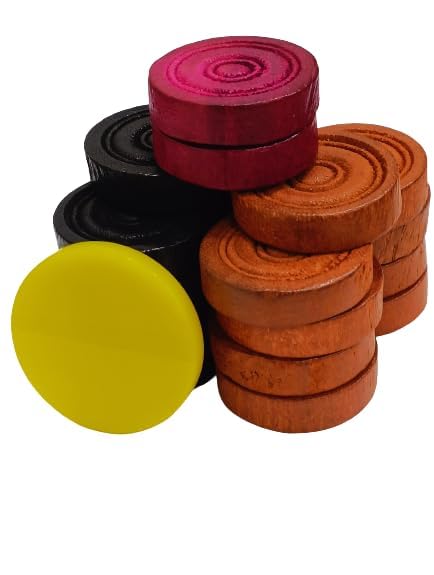 Buy NOIee Multicolor Wooden Carrom Coins With Powder, 20 Coins + 2 ...