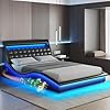 Amazon.com: Fameill Queen Size LED Bed Frame with Bluetooth Speaker, PU ...