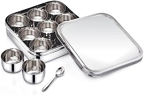 Dibha Stainless Steel Square Shape Masala Box/Masala Dabba With Nine ...
