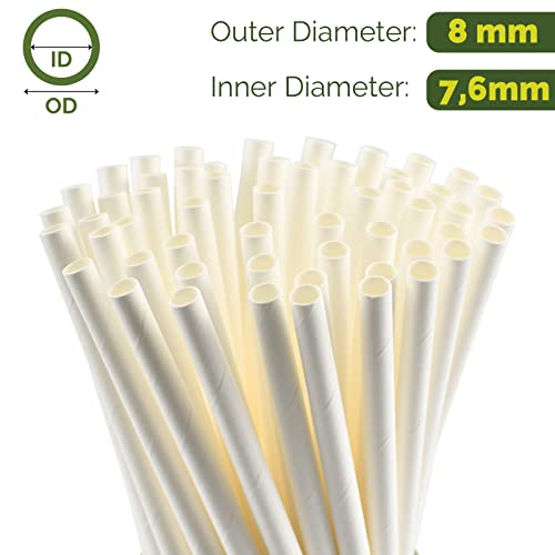 [8 mm wide] 19.7 cm smoothie paper straws, 200 counts, simple white ...
