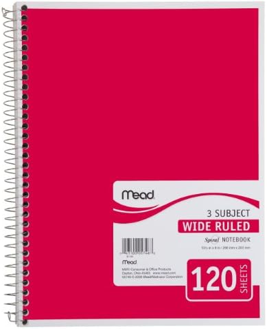 Amazon.com : Mead Spiral Notebook, 3 Subject, Wide Ruled Paper, 120 ...