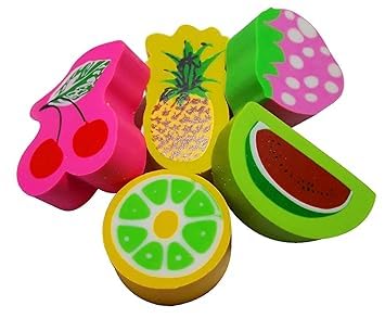 Set of 5 Fruit Shape Kid Eraser for School Use Erasers for Kids Fruit Eraser Girls and Boys for ...