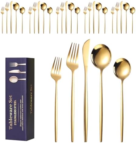 Goldenes Besteck Set 6 Personen, 30 Stück Cutlery Set Besteck Gold ...