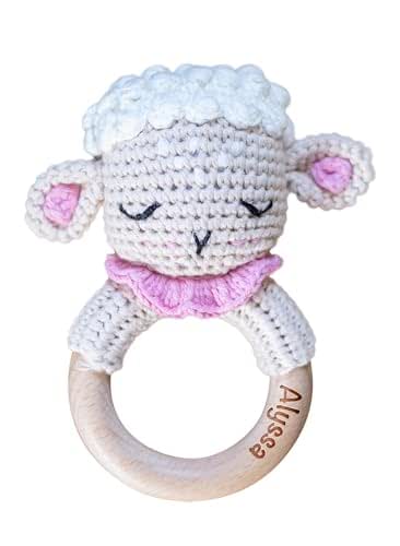 Amazon.com: Personalized Baby Rattle with Name | Farm Animals Crochet ...