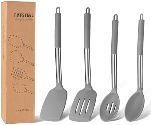 Amazon.com: FXFSTEEL Silicone Spatulas and Cooking Spoons 4Pcs Kitchen ...