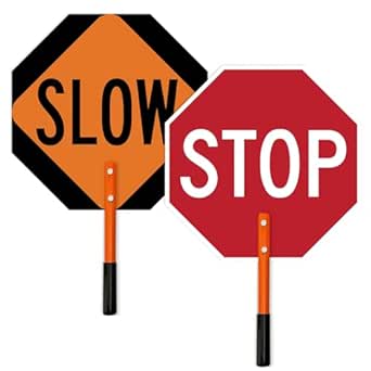 Handheld Stop/Slow Crosswalk Warning Double-Sided Sign, 18x18 Inches ...