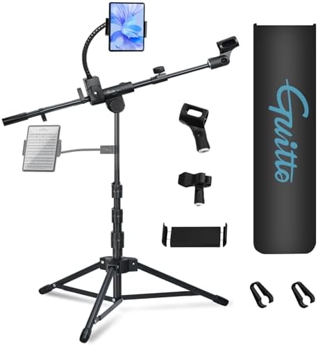 Amazon.com: GUITTO Microphone Floor Stand with Phone/Tablet Holder, Adjustable Boom Mic Stand ...