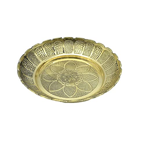dalvkot Brass Pooja Thali Plate with Engraved Flower Design for Home ...