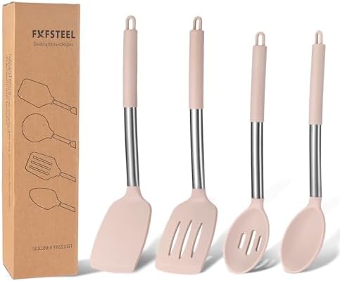 Amazon.com: FXFSTEEL Silicone Spatula and Cooking Spoons Kitchen ...