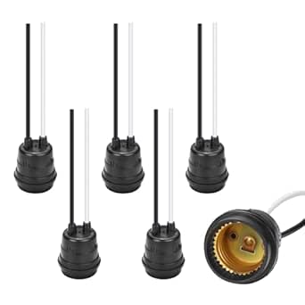 6PCS Waterproof Black Pigtail Lamp Holder Socket,E26/E27 Fully Sealed ...