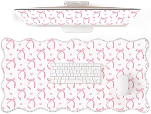 Amazon.com: Hahafelt Coquette Bow Desk Mat Pink Bow Scalloped Desk Pad ...